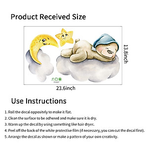 Cute Bear Sleeping Wall Stickers Baby Decor for Nursery Bear Wall Decals for Kids Bedroom Playroom
