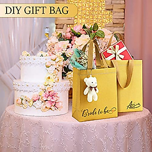 48 Pack Reusable Bags for Gifts Metallic Tote with Handles Glitter Gift Bags Bling Non Woven Bags for Weddings Birthday Party Favor Grocery Bridesmaids Easter (Gold, 6.5 x 3.1 x 7.8 Inch)