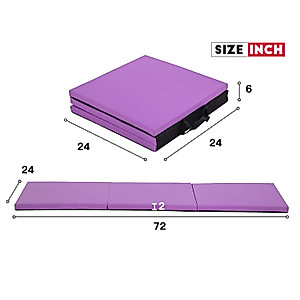 Gymnastics Mat for Kids Adults, Folding Extra Thick Tumbling Mats for Home Gym, 6’x2’ Anti-Tear Lightweight Exercise Mat with Carrying Handles, Crash Panel Mat, Purple