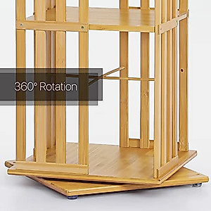 MoNiBloom 3-Tier Corner Book Shelf, 360° Bamboo Rotating Storage Display Rack Standing Shelves with Open Design Shelving for Living Room Study Room Office, Natural