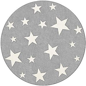 Topotdor Stars Round Rug Starry Sky Stars Area Rug Soft Durable Washable for Nursery Playroom Classroom (Grey,47 Inch)