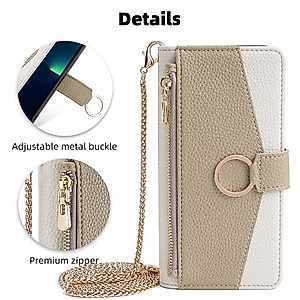 Arseaiy Wallet Case for Samsung Galaxy S9 Plus Flip Phone Case Cover with Crossbody Strap Magnetic Zipper Pocket Makeup Mirror PU Leather Shockproof with Kickstand Shell White