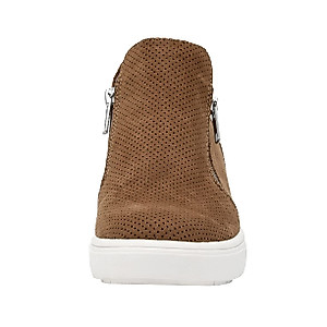 CUSHIONAIRE Women's Hart Sneaker Wedge Booties– Slip-On Sneaker Wedge Boots for Women with Dual Zipper, Cognac 8