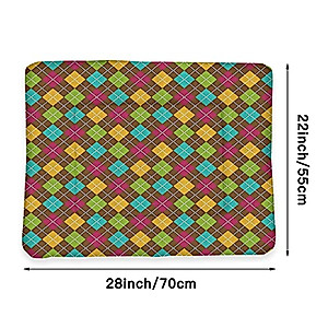 Multicolor Dog Bed Mat Squares Dotted Lines Autumn Colors Checkered Ultra Soft Warm Plush Puprug Puppy Bed Cushion Geometric 22" x 28"