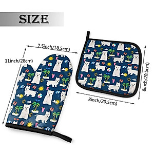 Westie Dogs Beach Summer Tropical Oven Mitts and Pot Holders Set Kitchen Gift Set for Kitchen Cooking Baking, BBQ