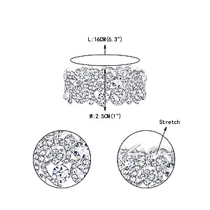 EVER FAITH Women's Austrian Crystal Stunning Hollow Floral Bridal Stretch Bracelet Silver-Tone