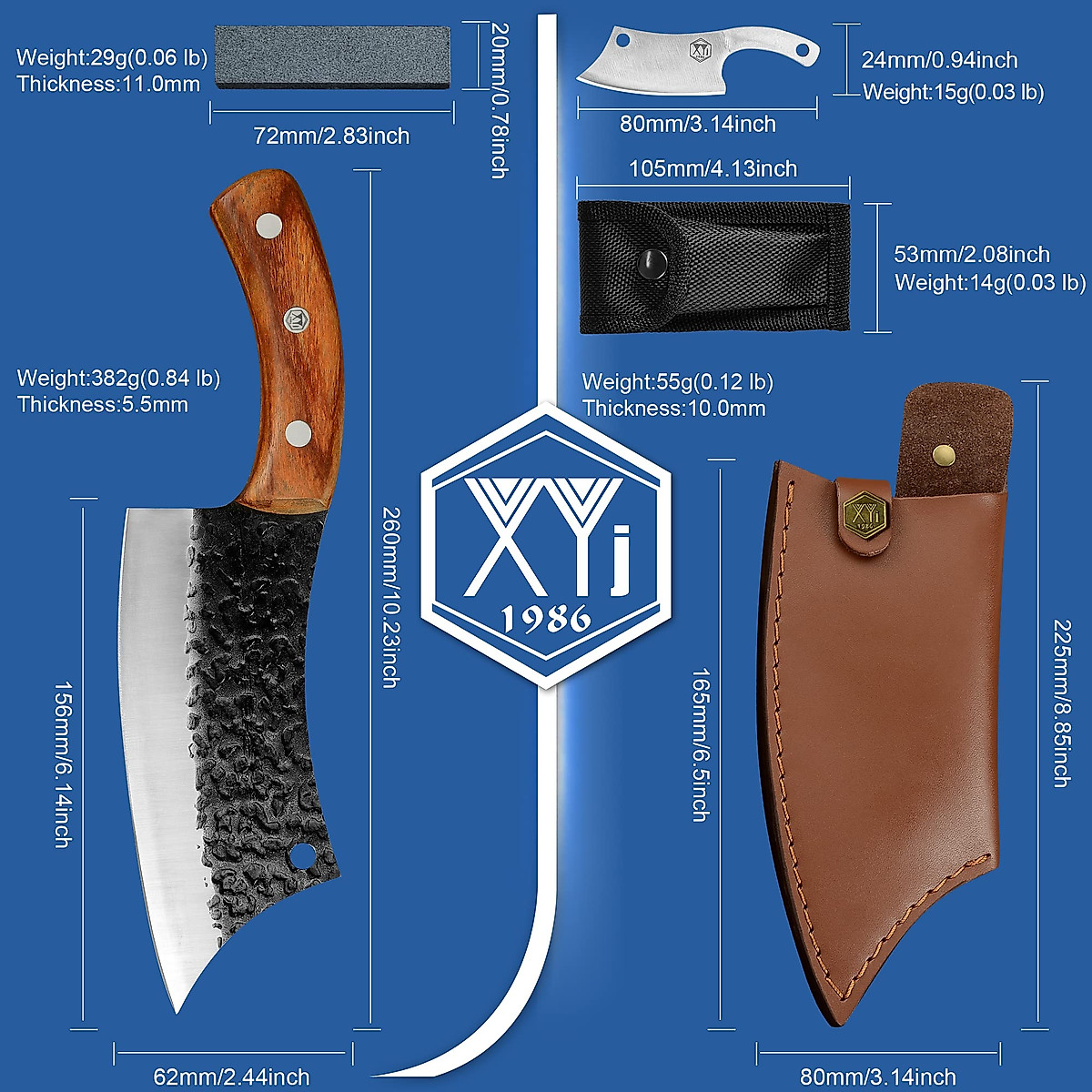 XYJ Cleaver Cooking Knife Set Camping Boning Knives Paring Santoku Slicing Knife For Meat Vegetable Kitchen Knives With Carry Bag Kitchen Scissor Tools