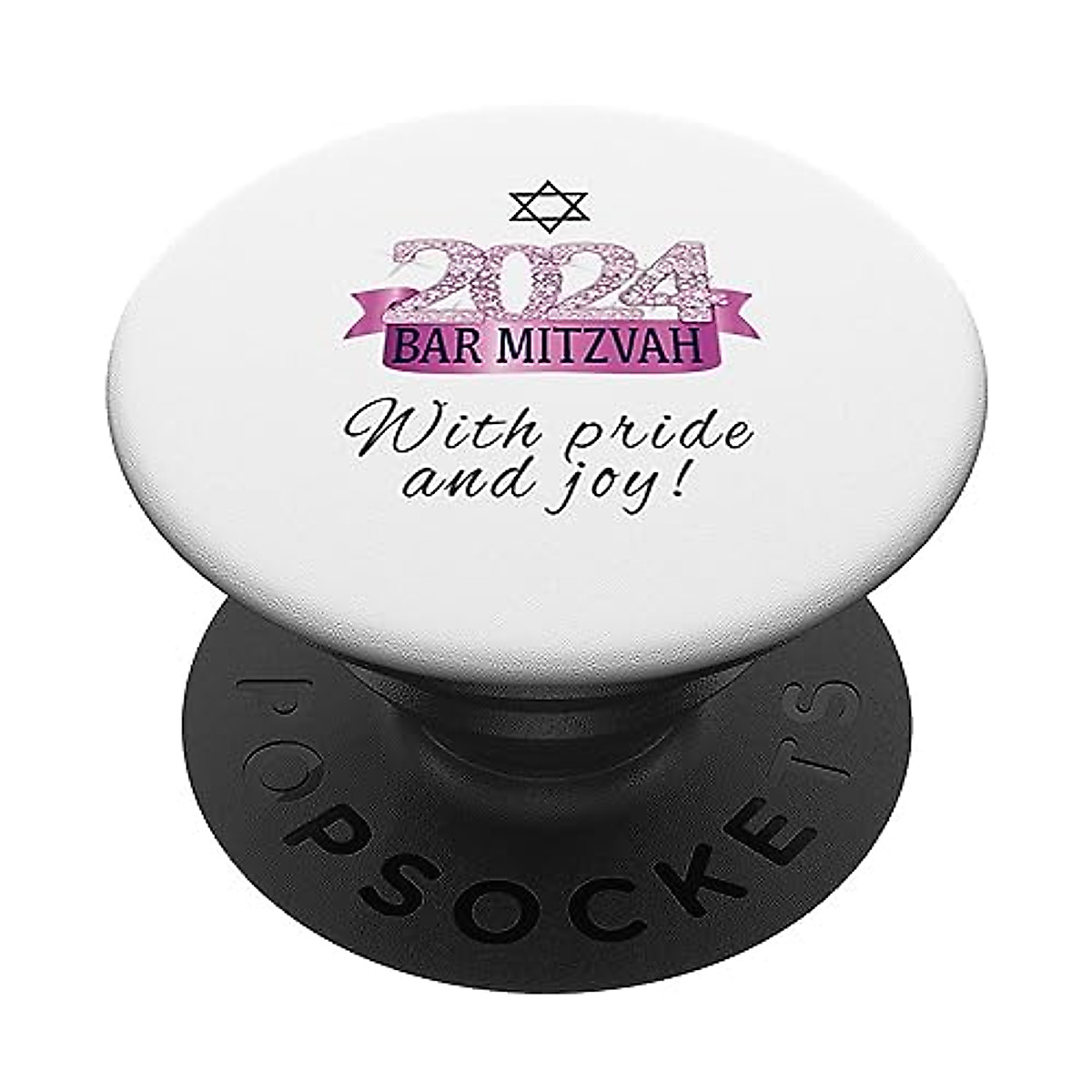 2024 Bar Mitzvah I Pride & Joy I White Pink Banner Decor PopSockets Standard PopGrip