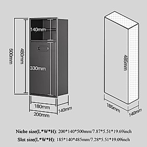 Stainless Steel Shower Nich Bathroom Recessed Wall Niche Shelf Toilet Paper Storage Rack Shower Niche Insert Embedded Trash Can for Toilet Paper Waste,Black-20x14x50cm/7.87x5.51x19.69inch