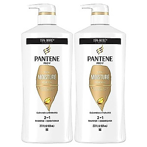 Pantene 2-in-1 Shampoo and Conditioner Twin Pack with Hair Treatment Set, Daily Moisture Renewal for Dry Hair, Safe for Color-Treated Hair (Set of 3)