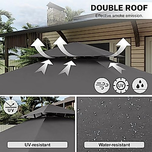 MASTERCANOPY 11 x 5 Grill Gazebo with Extra Side Awning Outdoor BBQ Gazebo with 2 LED Lights for Patio Party Backyard Picnic(Dark Gray)