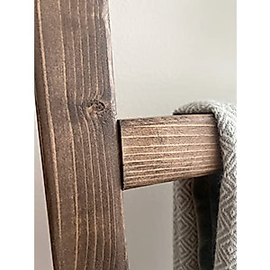 Wood Decorative Wall Leaning Blanket Ladders Bathroom Storage Quilt Towel Display Rack Shelf Holder Rustic Farmhouse, Brown