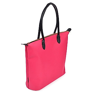 Premium Large Nylon Tote Water Resistant Top Zip Shoulder Bag Handbag, Fuchsia