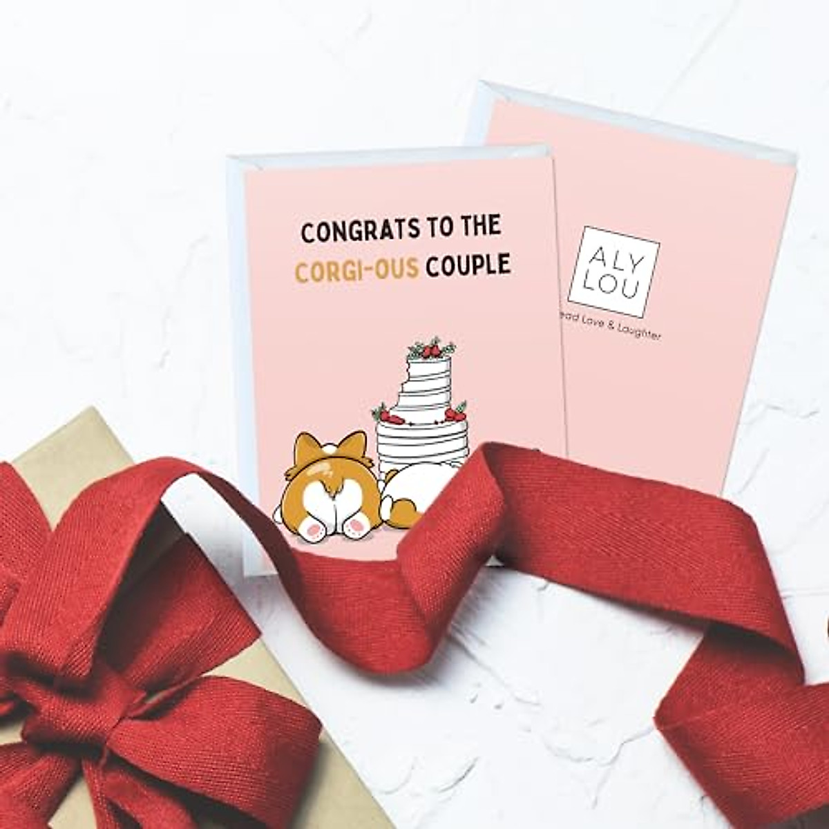 ALY LOU Funny Wedding Card, Engagement Bridesmaid Bachelorette Cards for Bride/Groom, Bridal Wedding Shower, For Him/Her, Couple, Congratulations Greeting Cards (Congrats To The Corgi-ous Couple)