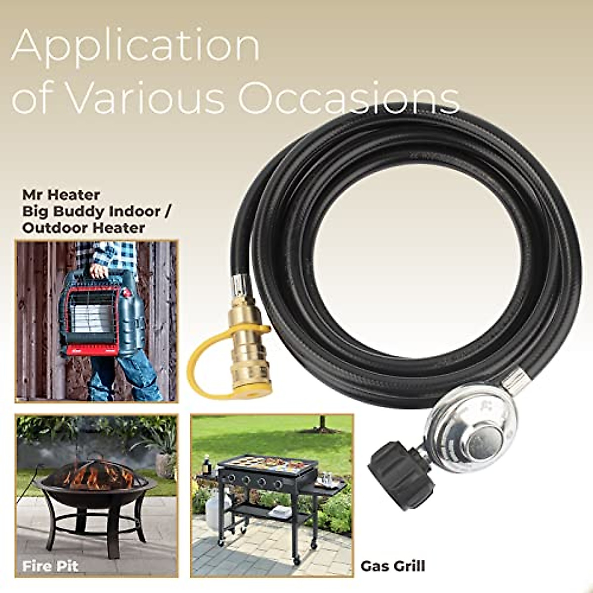 Ximoon F271803 Buddy Heater Adapter Hose Replacement for Mr. Heater F271803 12ft Big Buddy Hose with Regulator, 3/8 inch Female Quick Connect x QCC1 Propane Tank Connection