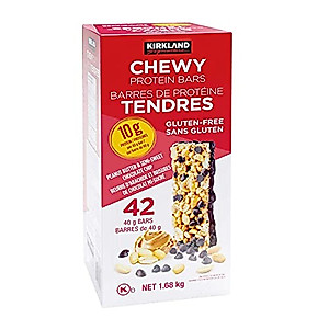 KIRKLAND SIGNATURE Chewy Protein bar Peanut Butter & Semisweet Chocolate Chip (42 X 1.41 Oz)Total Net Wt (59.2 Oz), 59.2 Ounce (Pack of 1)