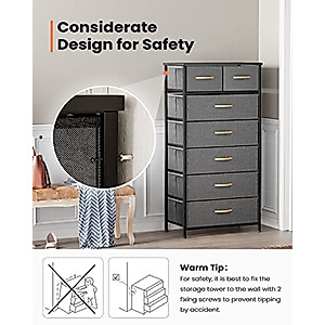 Pellebant Dresser for Bedroom with 7 Drawers, Tall Dresser Vertical Storage Tower, Sturdy Metal Frame, Fabric Storage Bins with Wooden Handle and Wooden Top, Organizer Unit for Closet/Hallway, Grey