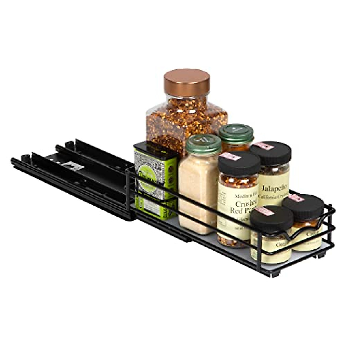 Pull Out Cabinet Organizer for Spices, Cans - Heavy Duty with Lifetime Limited Warranty- Pull Out Spice Rack- Cabinet Pull Out Shelf for Cans,Dishes, Etc, 4-1/2"W x 10-1/2"D x 2-3/4”H, Black