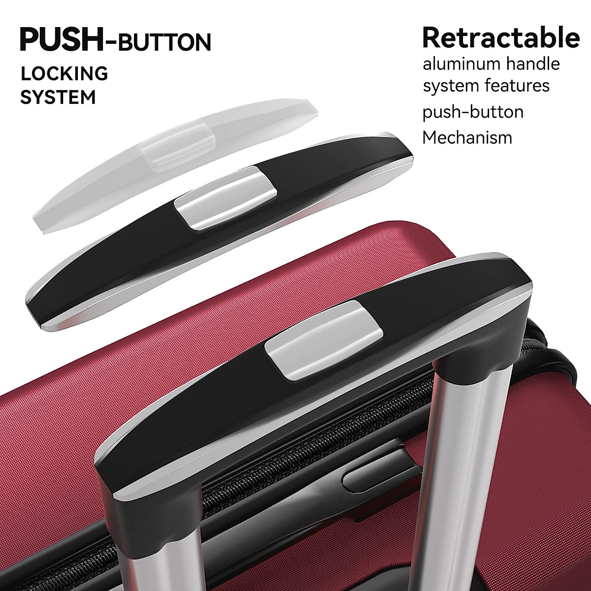 Strenforce Luggage Sets Lightweight Suitcases with Wheels ABS Travel Luggage TSA Lock,Burgundy,3 Piece Set (20/24/28)