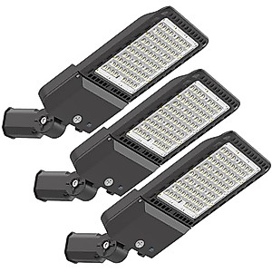 3 Pack 300W LED Parking Lot Lights Adjustable Slip Fitter, 5000K 39000LM (135LM/W) Outdoor Street Lighting with Dusk to Dawn Photocell, IP65 Waterproof Shoebox Pole Light for Stadium Sports