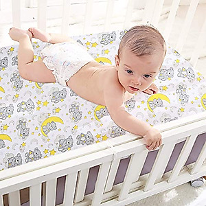 Organic Crib Sheets (2 Pack) - 100% Organic Jersey Cotton Fitted Crib Sheets for Standard Crib and Toddler Mattresses |Star and Bear Print | (Grey, Yellow, White)