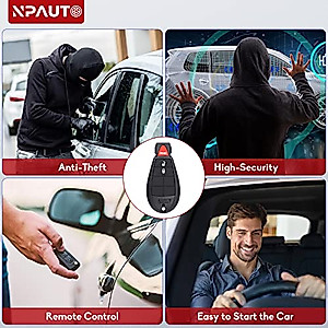 NPAUTO Key Fob Fobik Replacement for Dodge Ram 1500 2013-2021, Ram 2500 3500 4500 5500 2013 2014 2015 2016 2017 2018 Truck Keyless Entry Remote Control Key Fobs (GQ4-53T, 3 Buttons, 433 MHz, 2-Pack)