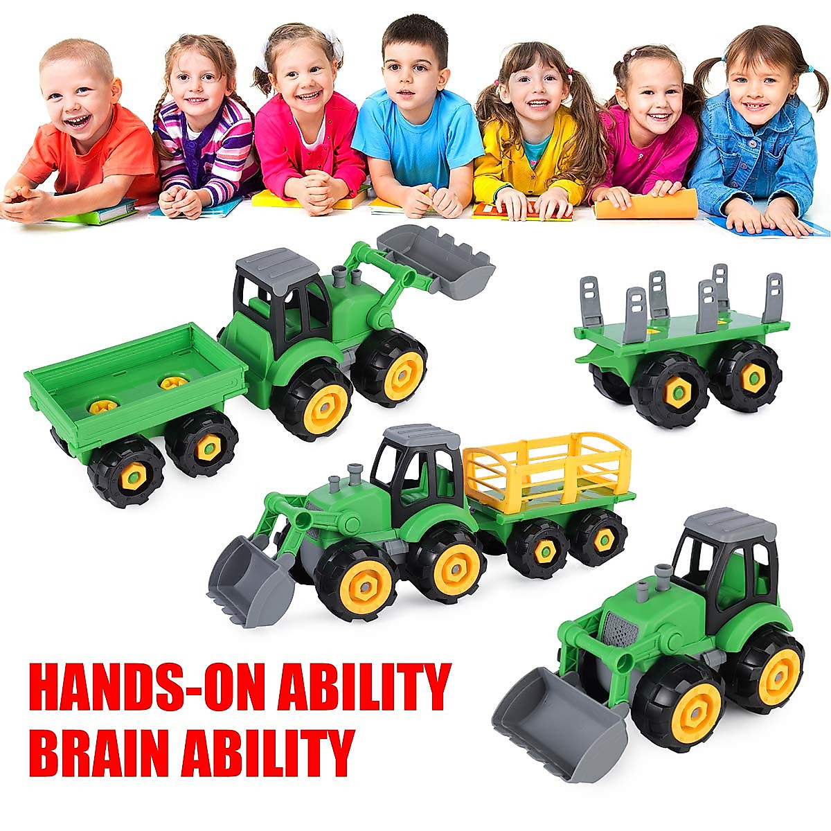 MINGPINHUIUS Farm Toys Truck Tractor with Trailer, Farm Car Set Take Apart Toys Farmer Vehicle Toy Set with Carry Case, Building Toy Birthday Gift for Kids Boys Girls