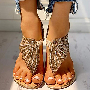 Aniywn Ladies Sandals Bohemia Flip Flops Sandals Summer Casual Comfortable Crystal t-Strap Thong Sandals