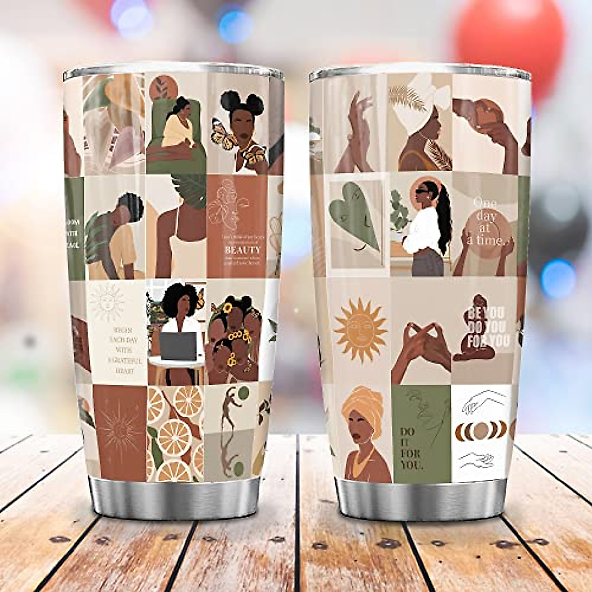 20oz Black Women Tumbler With Lid African American Gifts For Black Women - Self Care For Black Women Positive Affirmations For Black Women Black Girl Magic Stainless Steel Insulated Travel Coffee Cups