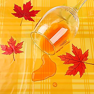 Set of 4 Fall Plastic Tablecloths Pumpkin Maple Leaf Table Covers Fall Plaid Disposable Tablecloths Autumn Checkered Waterproof Tablecloth for Thanksgiving Party Supplies Halloween, 54 x 108 Inch