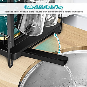 aceyoon 2 Tier Dish Drying Rack for Kitchen Counter with Swivel Spout, Detachable Dish Rack and Drainboard, Dish Drainer Organizer with Cup Utensil Cutting Board Holder (17.52 x 9.96 x 14.56inch)