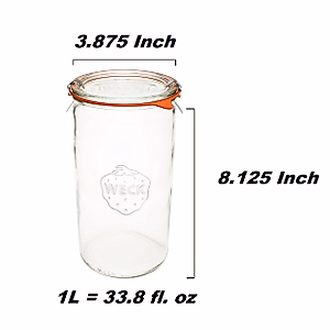 Weck Jar 974 Glass Jars 1.5L with Large Storage Capacity Preserving Jars with Airtight Lids Suitable for Pickling - 1 Jar with Glass Lid & Wooden Lid 54 fl. oz