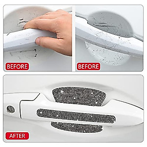Fehlot New 8PCS Bling Car Door Handle Protector Rhinestone Universal Safety Scratch Resistant Sticker Bling Car Handle Cover Car Door Auto Sticker for Woman & Man(Black)