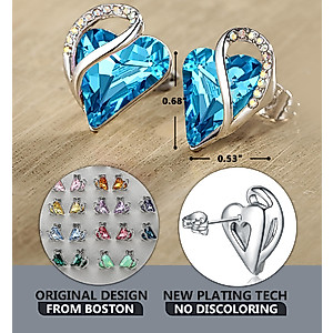 Leafael Infinity Love Heart Stud Earrings for Women, Silver Tone Fashion Statement Jewelry, Birthday Gifts for Mom Wife Girlfriend, December Birthstone Crystal, Turquoise Aquamarine Blue