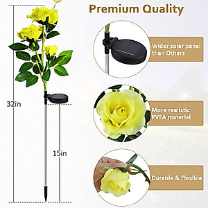 JJGoo 2 Pack Solar Garden Lights, Waterproof Rose Flowers Stake for Outdoor Patio Decorative - Yellow
