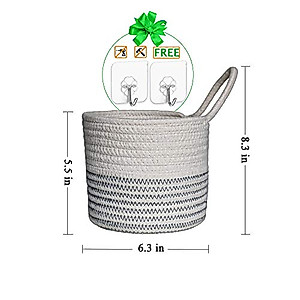 Wall Hanging Organizer Storage Basket with Free Wall Hooks,Small Cotton Rope Baskets for Baby Nursery and Home Décor,Set of 2