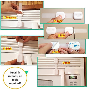 EliteBaby Baby Proofing Adjustable Child Safety Cabinet Locks, 8 Pack - Babylock Cabinet Latches to Baby Proof Cabinets, Drawers Locks | Child Safety Locks | No Drilling | 3M