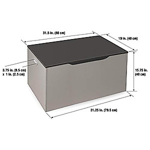 Badger Basket Flat-Top Toy Storage Chest in Grey with Charcoal Lid– Spacious, Safe Toy Box with Dual Safety Hinges and Anti-Pinch Slot