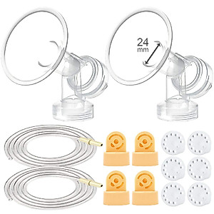 Maymom Breast Pump Kit Compatible with Medela Pump in Style Advanced Breast Pumps;2 Breastshields (one-piece, 24mm), 4 Valve, 6 Membrane, & 2 Pump-in-Style Tubing Can Replace Medela Pumpin Style Valve