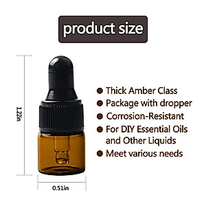Eassen 50pcs 1ml Amber Mini Glass Dropper Bottles, Small Amber Sample Bottle with Glass Eye Dropper for Essential Oils Sample Traveling