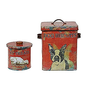 Creative Co-Op Vintage Metal Container with Dog Illustration and Lid, Multicolor