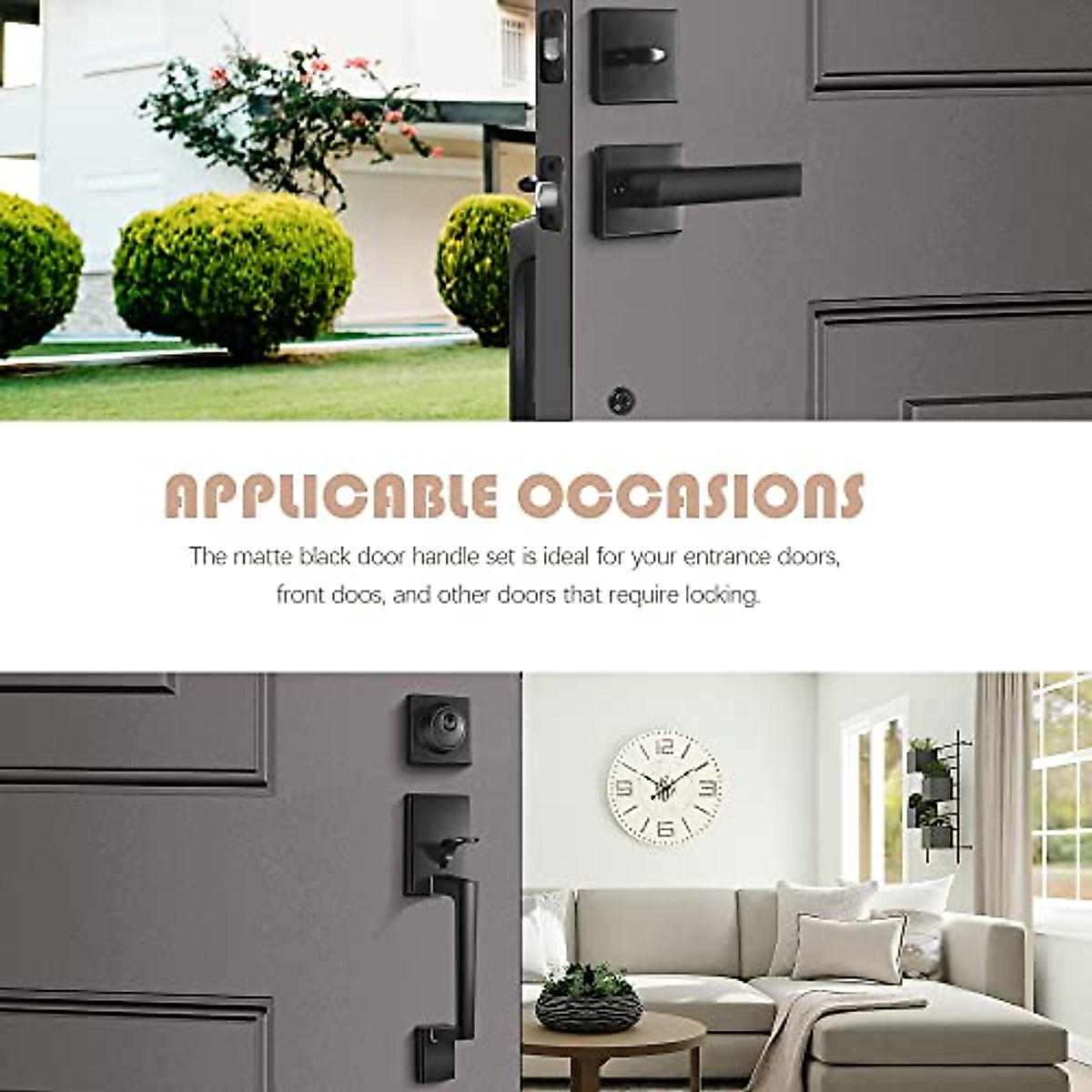 Felibat Matte Black Front Door Handle,Exterior Front Door Lock Set with Single Cylinder Deadbolt and Door Lever,Entry Door Locksets