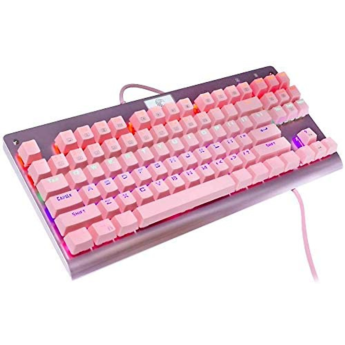 Granvela 75% Mechanical Keyboard with Rainbow LED Backlit | Aluminium Panel |Tactile Blue Switches | N-Key Rollover | 87-Key Tenkeyless | Hot Swappable,Model MechanicalEagle Z-77 - Pink
