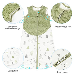 TURMINUS Baby Sleep Sack, 2.0 TOG Baby Wearable Blanket with Plush Minky Dot Sleeveless Cotton Toddler Sleeping Sack with 2-Way Zipper for Newborn Infants, Green, L(12-24 Months)