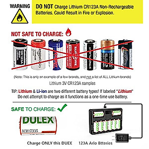 Arlo Batteries Rechargeable 123A and Charger 20 Pack [ ICR17335 NiMH Battery Replace 3V CR123A Batteries ] for Arlo Cameras, Alarm System, LED Flashlight
