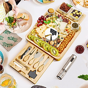 Secura Large Charcuterie, Bamboo Cheese Board and Cutlery Knife Set for Wine Meat Cheese Platter Slate Board Unique Gift for Housewarming, Wedding