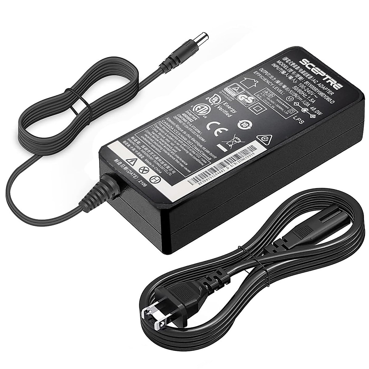 OEM UL Genuine Parts 12V 4A AC/DC Adapter Compatible with Sceptre 20 22 24" 27" 32" T24 F22 F24 C248W 1920RN C278W C325W C328W E165W E205W E225W E248 E248W LED LCD Monitor BSY065S1204002D 2.5A 3A Cord