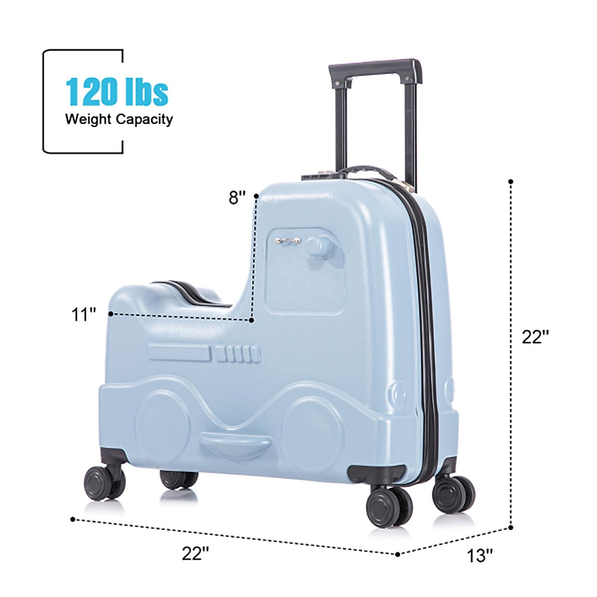 DOWELLIT 22" Kid Ride on Luggage,Child Travel Luggage with Wheels Carry On Suitcase with Password Lock, Rideable Rolling Luggage for Girls/Boys,Blue