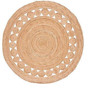 SAFAVIEH Natural Fiber Collection Area Rug - 8' Round, Natural, Handmade Boho Charm Farmhouse Jute, Ideal for High Traffic Areas in Living Room, Bedroom (NF364A)