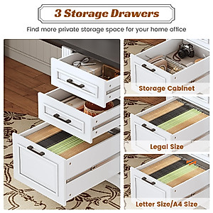 SEDETA Office Desk with 3 Drawers, 55" Executive Computer Desk with Storage Drawers, Farmhouse Desk with Power Outlet for Home Office, White